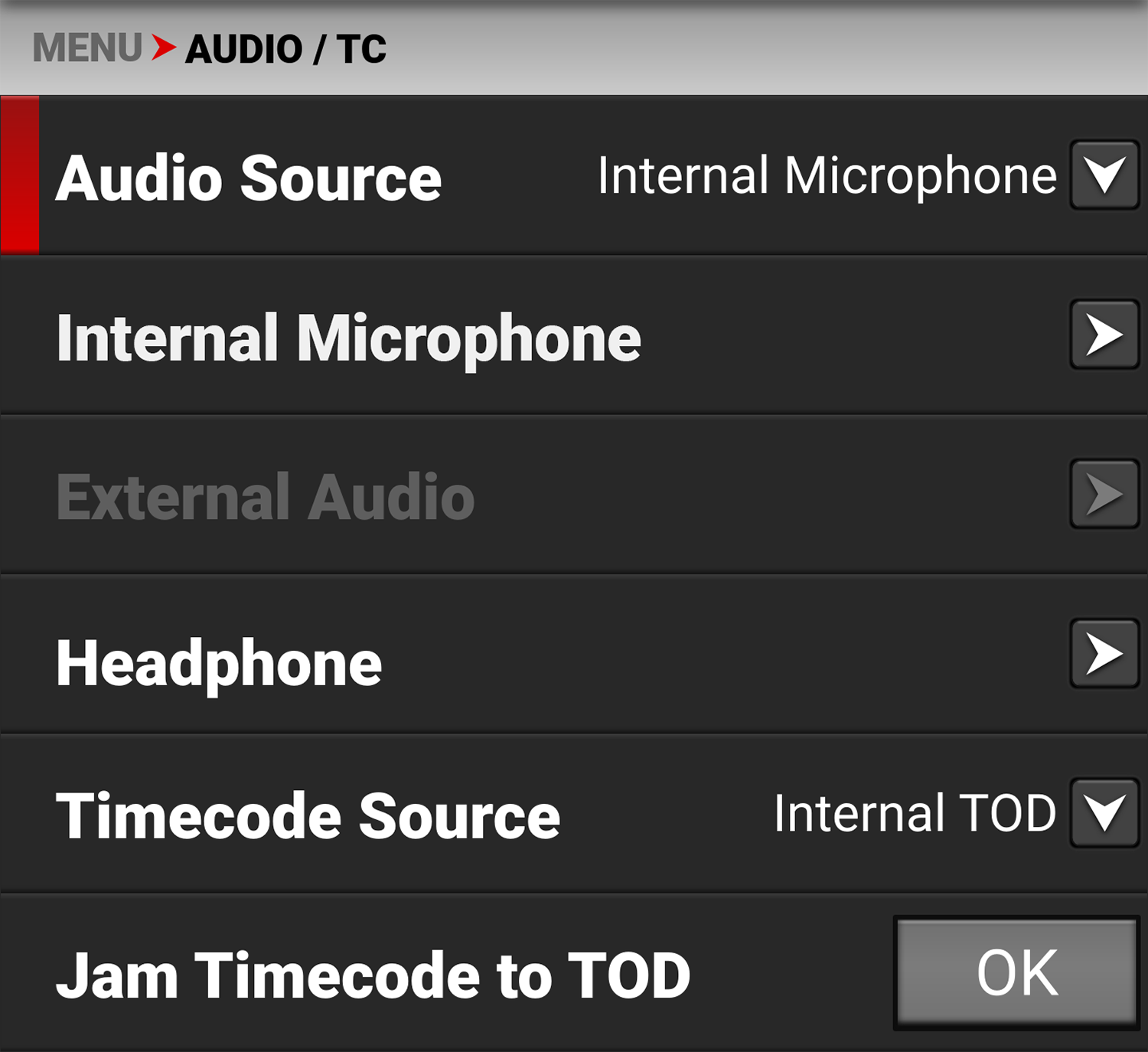 Audio / TC Menu